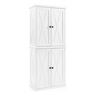 Pemberly Row 4-Door Modern Wood Pantry in Distressed White/Black ...