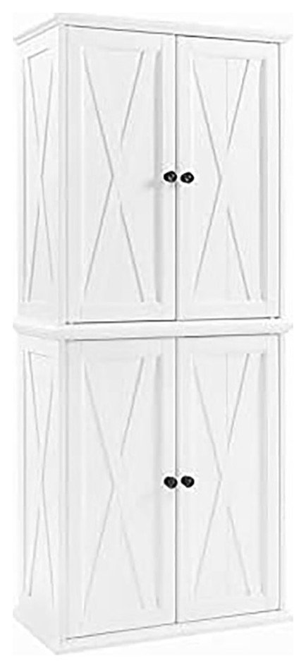 Pemberly Row 4-Door Modern Wood Pantry in Distressed White/Black ...