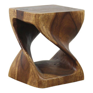 Thai Twist End Table in Dark Walnut, 10" X 10" X 12" - Rustic - Side ...