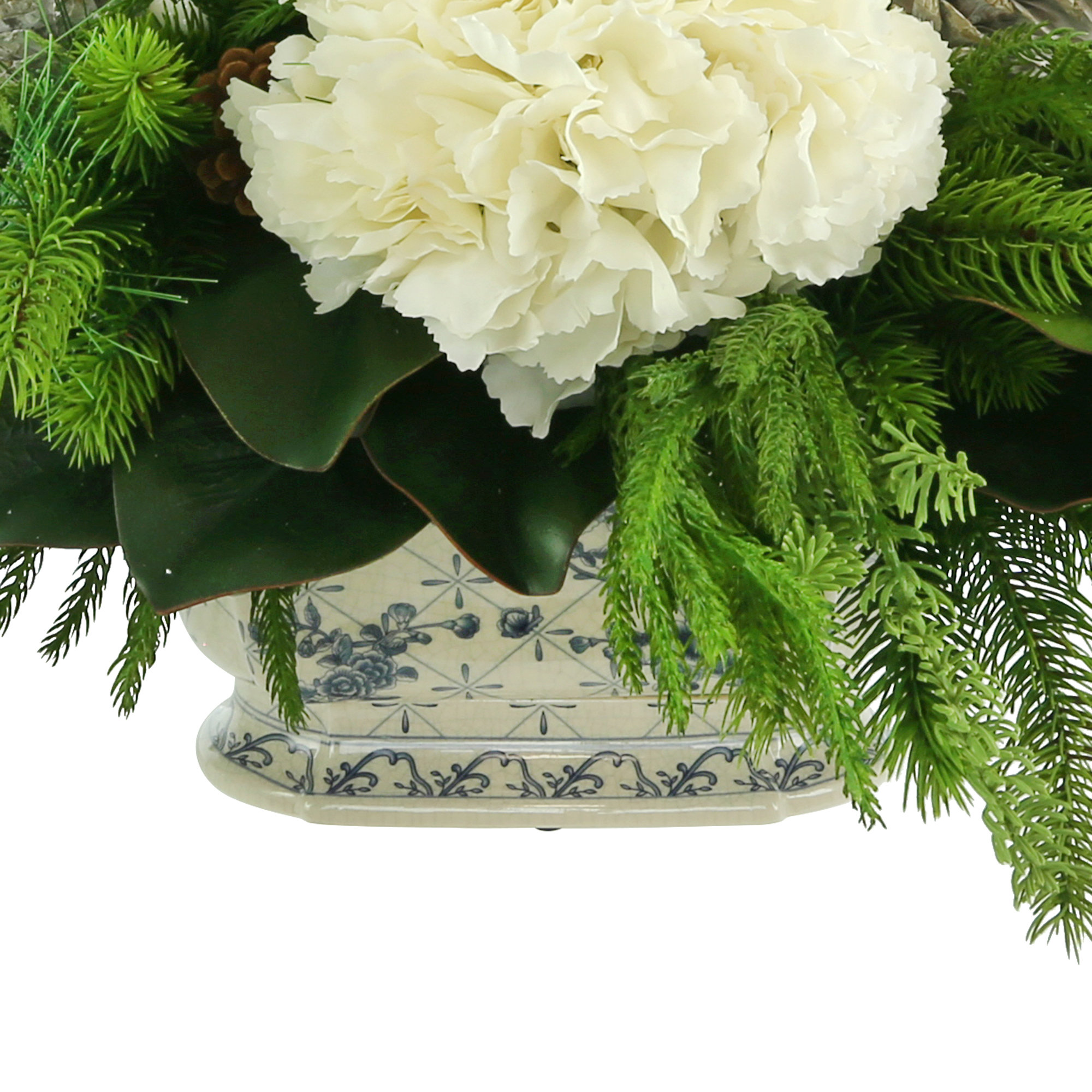 Holiday Hydrangea Centerpiece with Pine, Berries and Bows ...