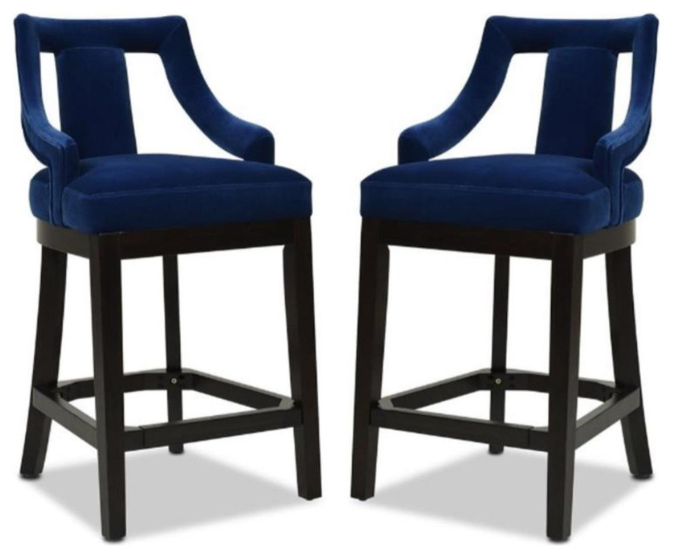 Home Square 26" Upholstered High Back Bar Stool in Indigo Blue - Set of ...