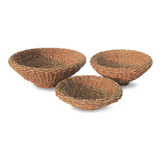 Seagrass Shallow Tapered Baskets, Set of 3, 18x18x6.25;15x15x5;11.75x11 ...