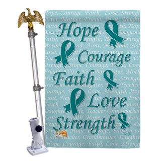 Hope, Faith, Courage (Teal) Inspirational Support House Flag Set ...