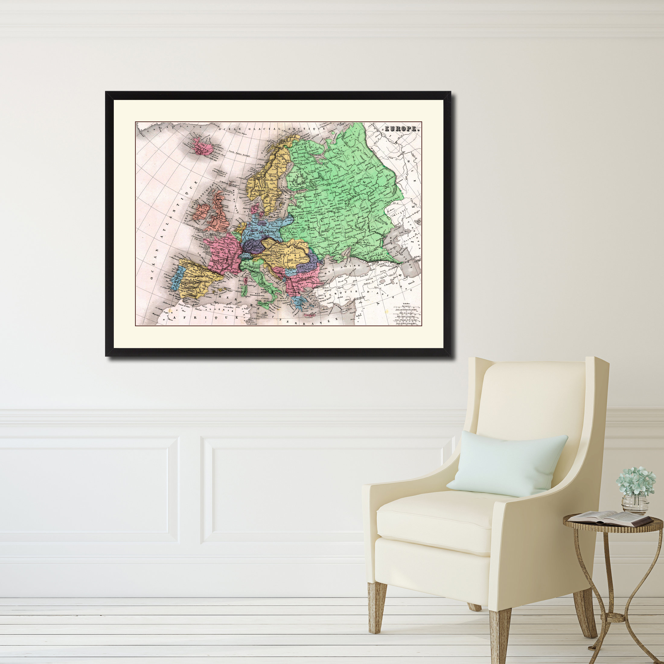 Europe Map Print On Canvas With Black Frame, 28" X 37" - Traditional ...
