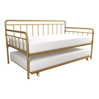 Gold Twin Daybed with Sturdy Metal Frame, Curved Borders, and Roll-Out ...