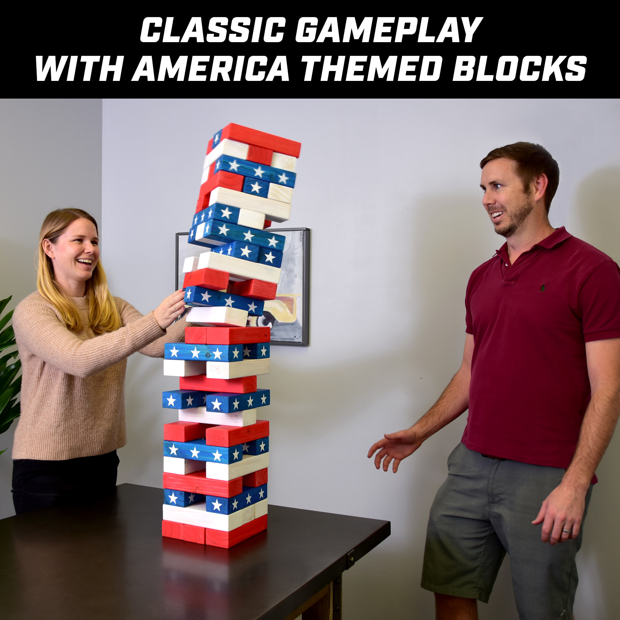 GoSports Toppling Tower - Giant Wooden 5ft Stacking Game - Stars and ...