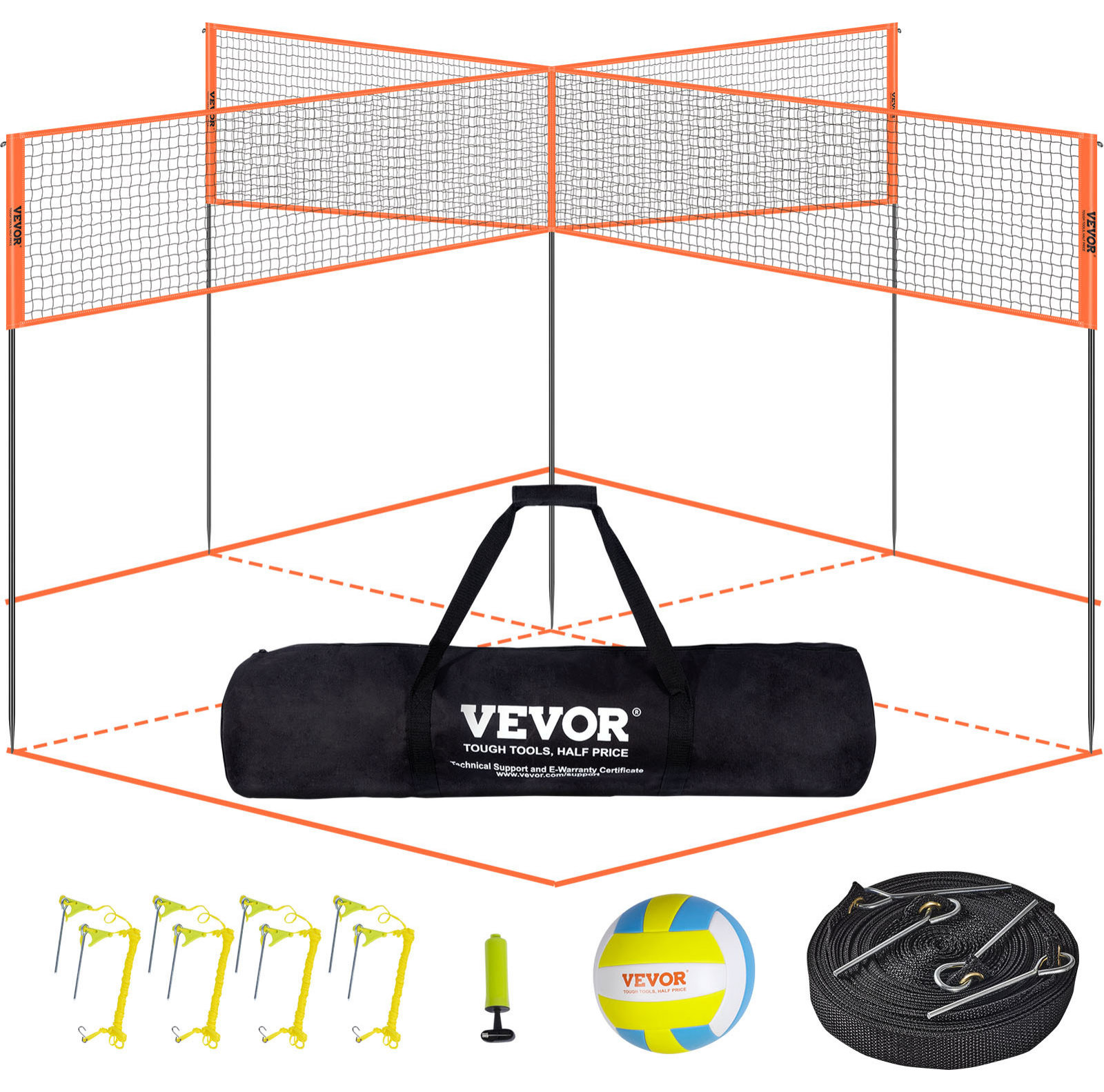 VEVOR 4-Way Volleyball Net Adjustable Volleyball Game Set with Ball ...
