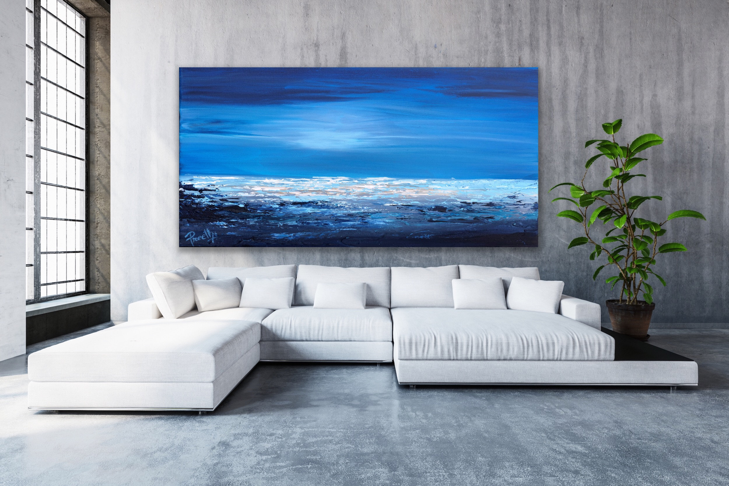 Blue shore 72x36 inches Large Modern Contemporary Coastal Art Beach ...