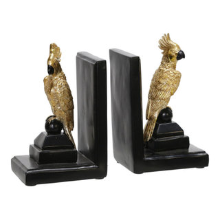 8" Cockatiel Book Ends, Gold - Tropical - Bookends - by Uber Bazaar | Houzz