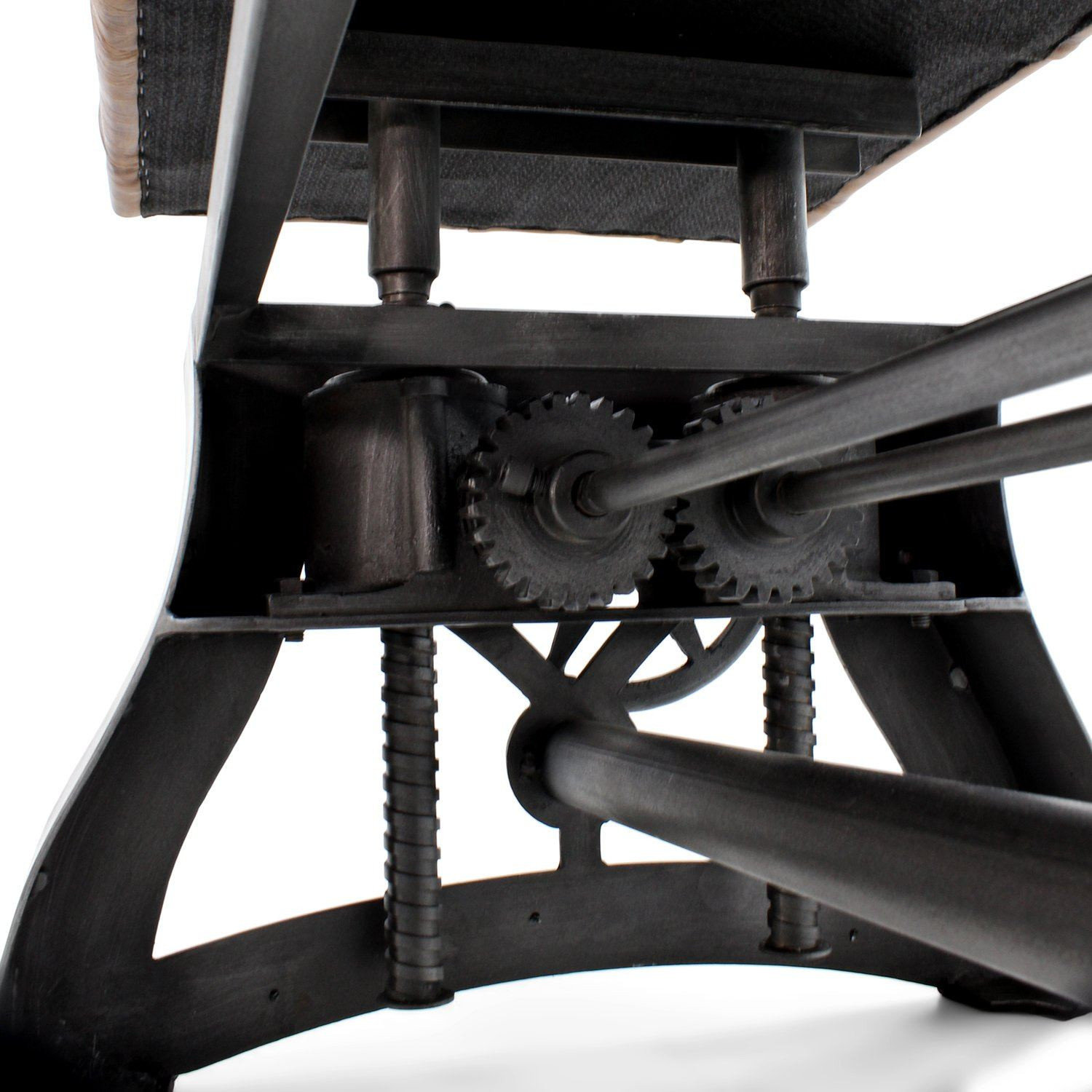 Crescent Industrial Dining Bench - Adjustable Iron Base - Brown Leather ...