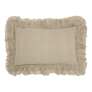 Nourison Home 16"x24" Mina Victory Sofia Linen Frilled Border Natural Pillows, 16"x24 ...