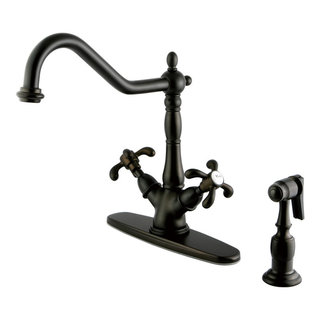 French Country Mono Deck Mount Kitchen Faucet,Brass Sprayer, Oil Rubbed ...
