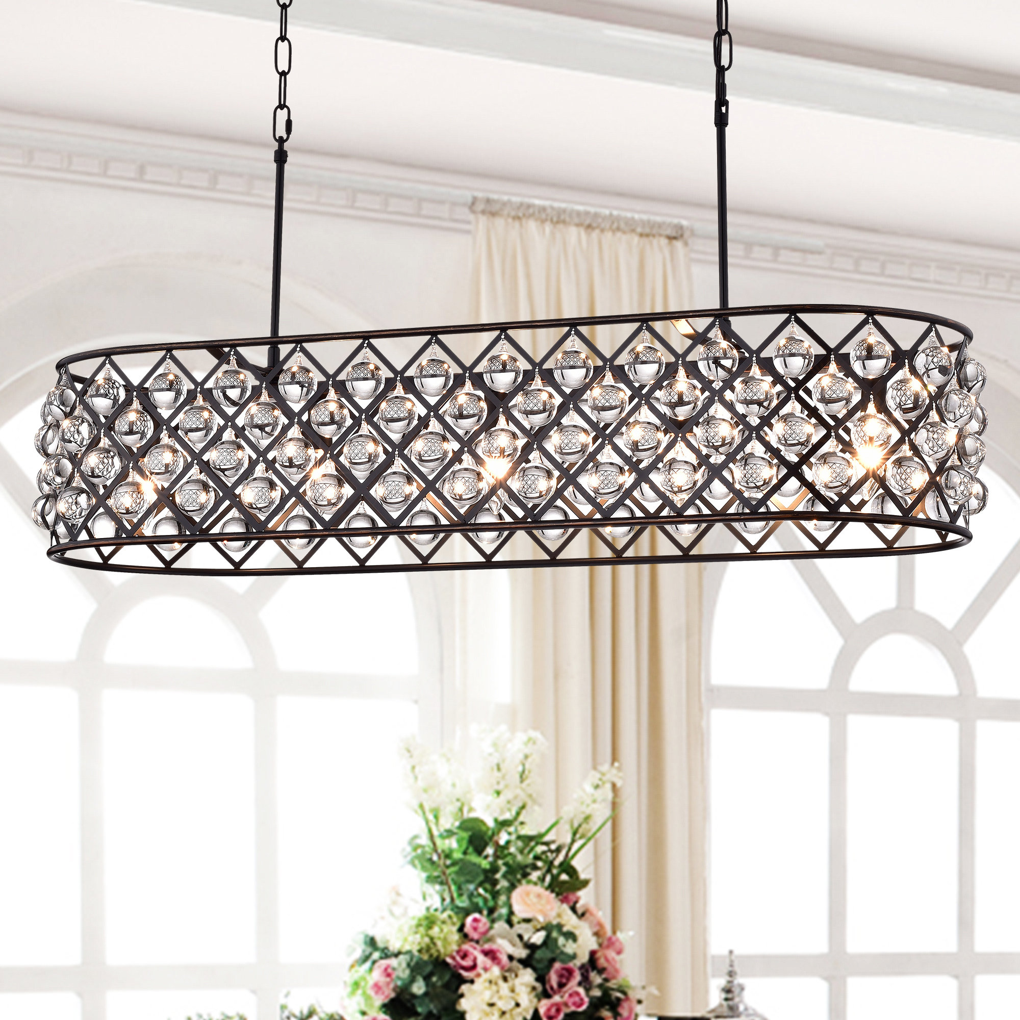 Azha 5-Light Oil Rubbed Bronze Oval Chandelier With Crystal Spheres ...