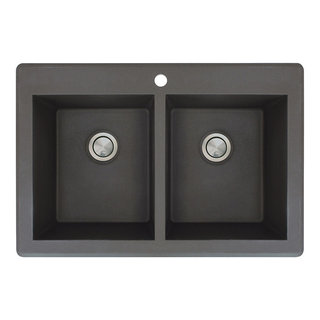 Radius 33x22x9.5 Granite Double Equal Drop Kitchen Sink, 1 Faucet Hole ...