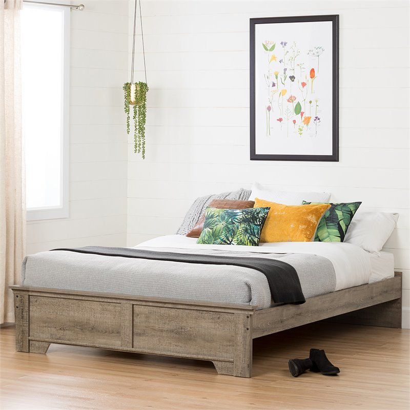 South Shore Versa Queen Platform Bed in Weathered Oak - Farmhouse ...