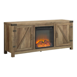 58" Wood Rustic Modern Farmhouse Fireplace TV Stand - Rustic Oak ...