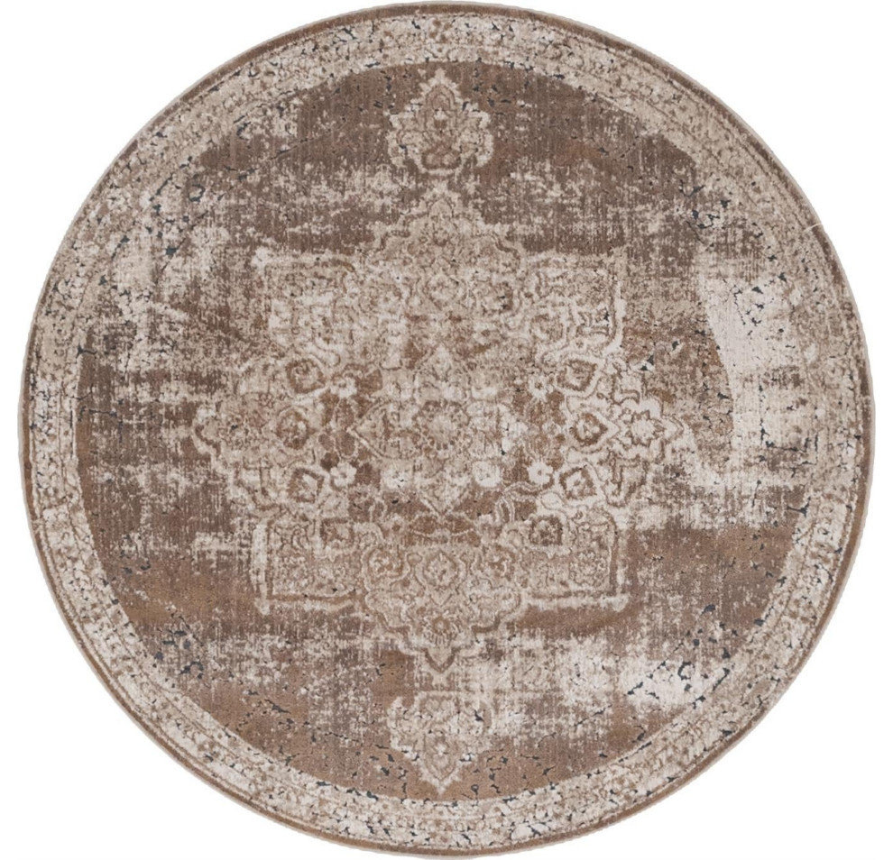 Rug Unique Loom Chateau Light Brown Round 4' 0 x 4' 0 - Contemporary ...