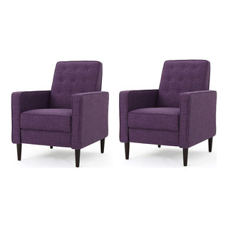 Set of 2 Muted Purple Mid-Century Modern Fabric Recliners, Dark ...