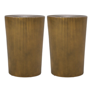 Set of 2 End Table, Corrugated Metal Body With Round Top - Transitional ...