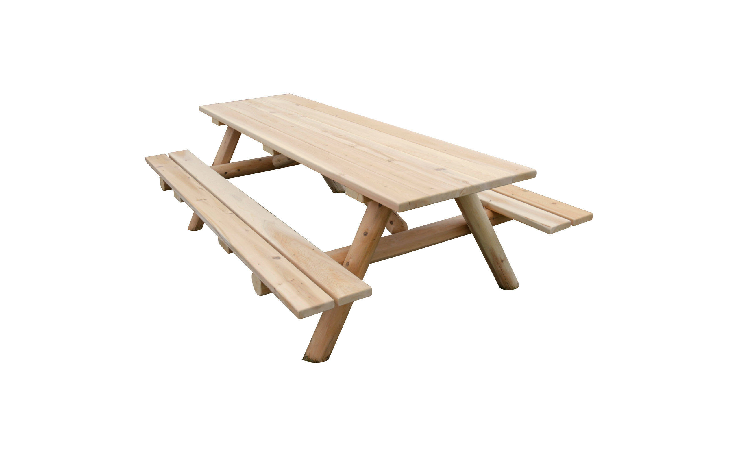 White Cedar Log Picnic Table with Attached Benches, 6 Foot - Farmhouse ...