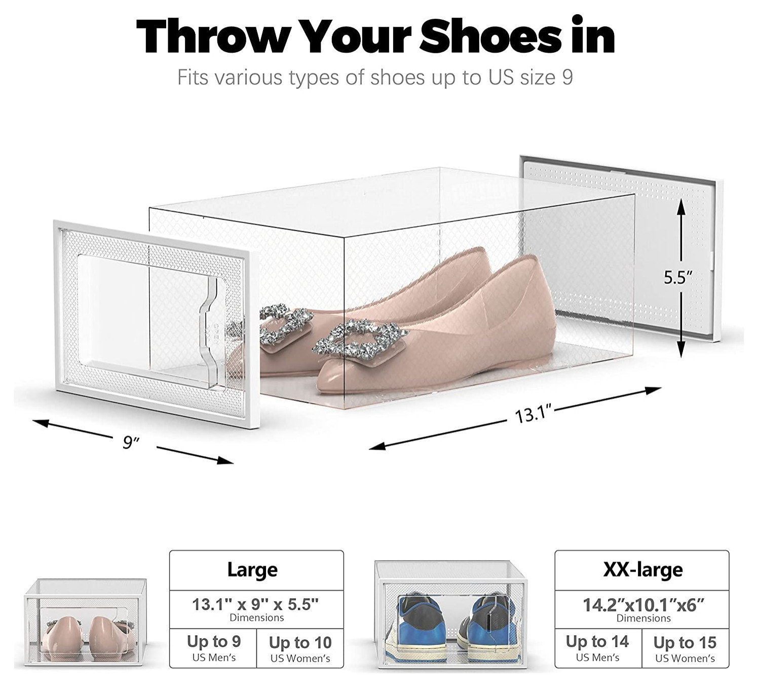 Large 12 Pack Shoe Storage Box, Stackable Shoe Organizer , Foldable ...