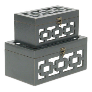 Distressed Mirrored Wood Boxes - Dark Gray - Transitional - Decorative ...