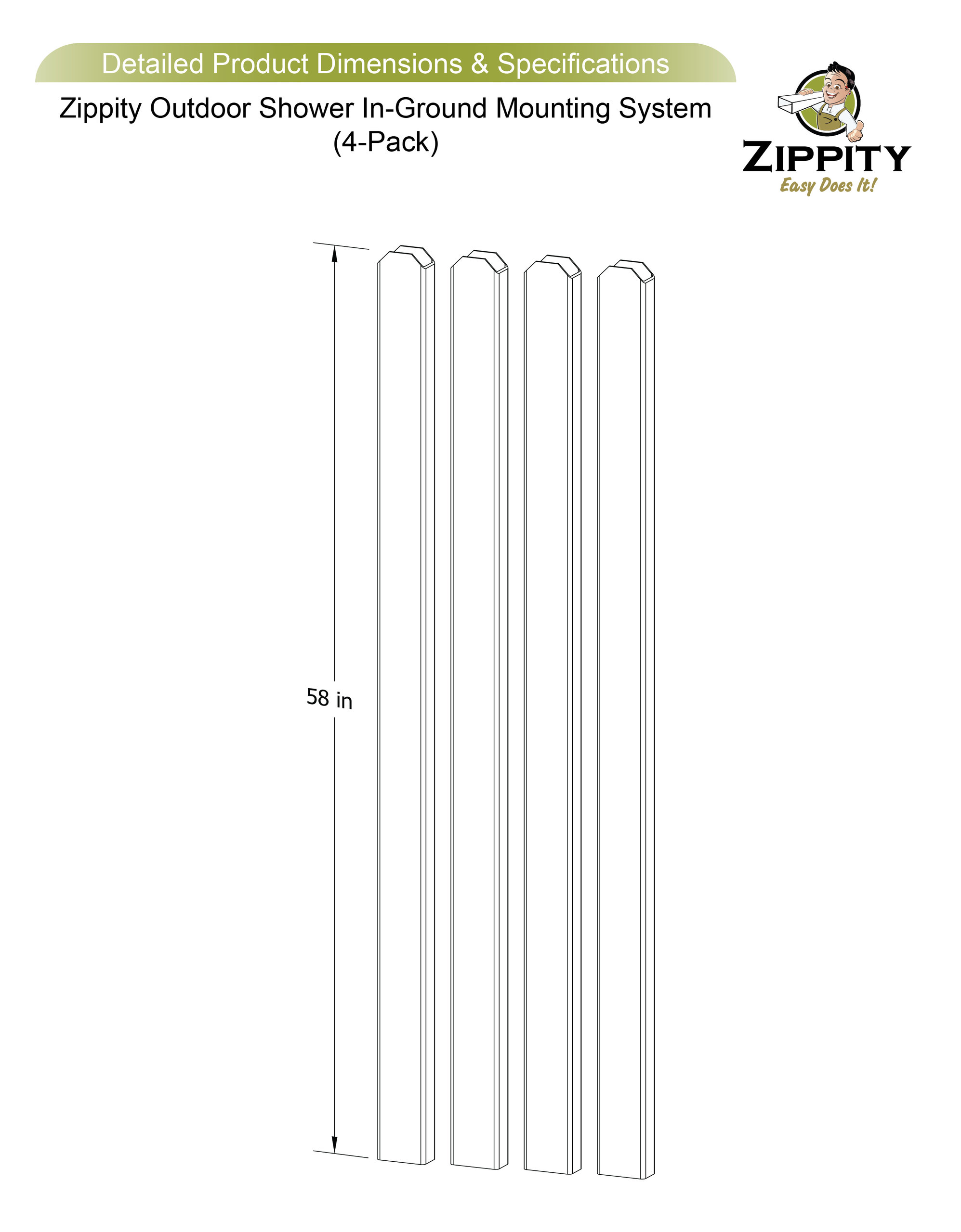 Outdoor Vinyl Shower In-Ground Post Mounting Extension Kit, 4 Pack ...