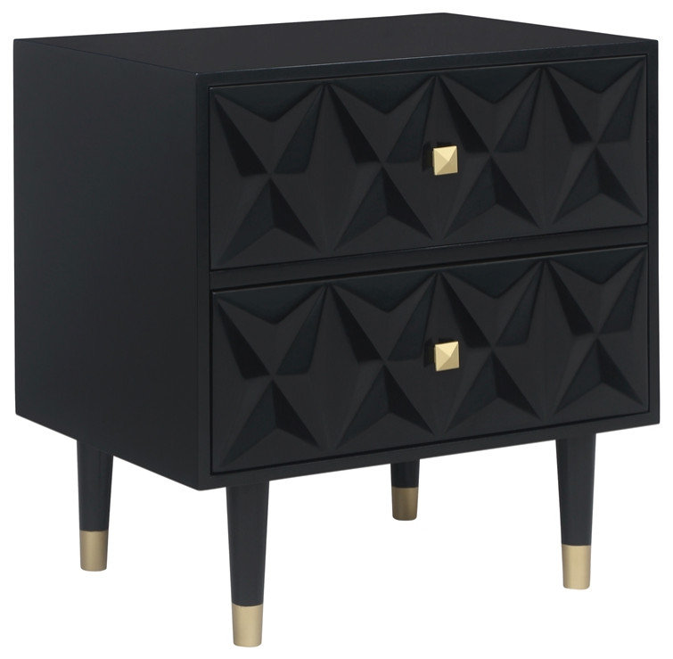 Riverbay Furniture Two Drawer Wood Geo Texture Nightstand in Black ...