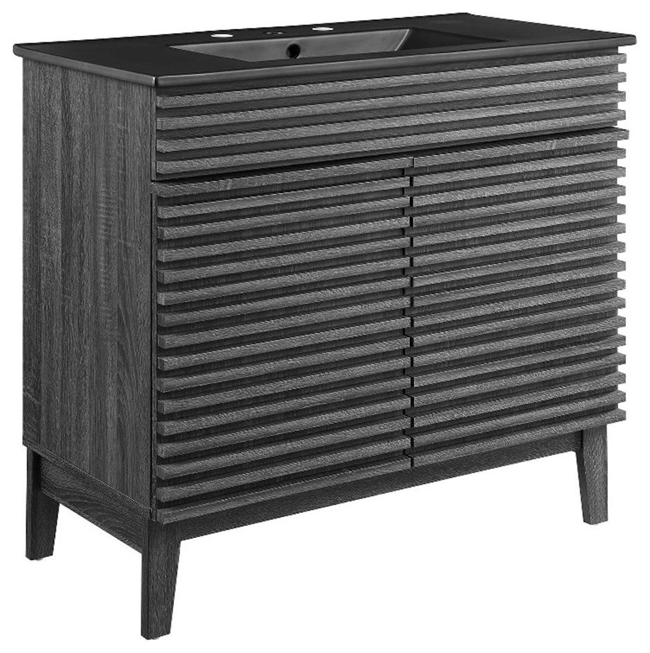 Modway Render 36" MDF and Particleboard Bathroom Vanity in Charcoal ...