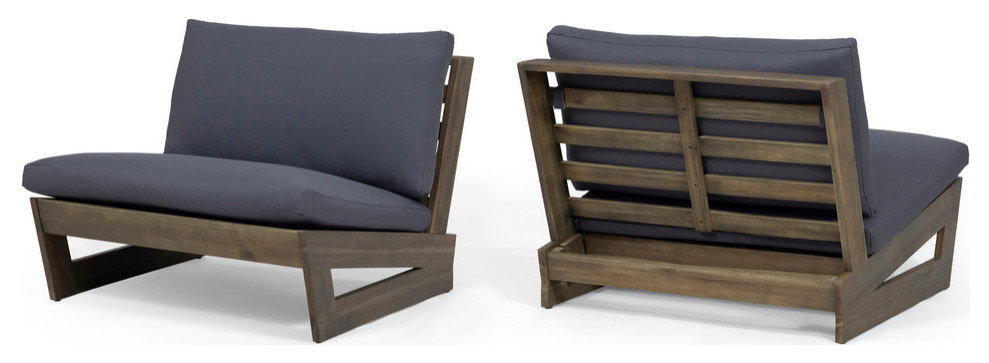 Emma Outdoor Acacia Wood Club Chairs With Cushions Set of 2 Gray