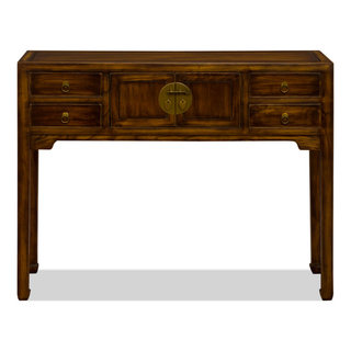 45in Mahogany Finish Elmwood Chinese Mandarin Console Cabinet - Asian ...