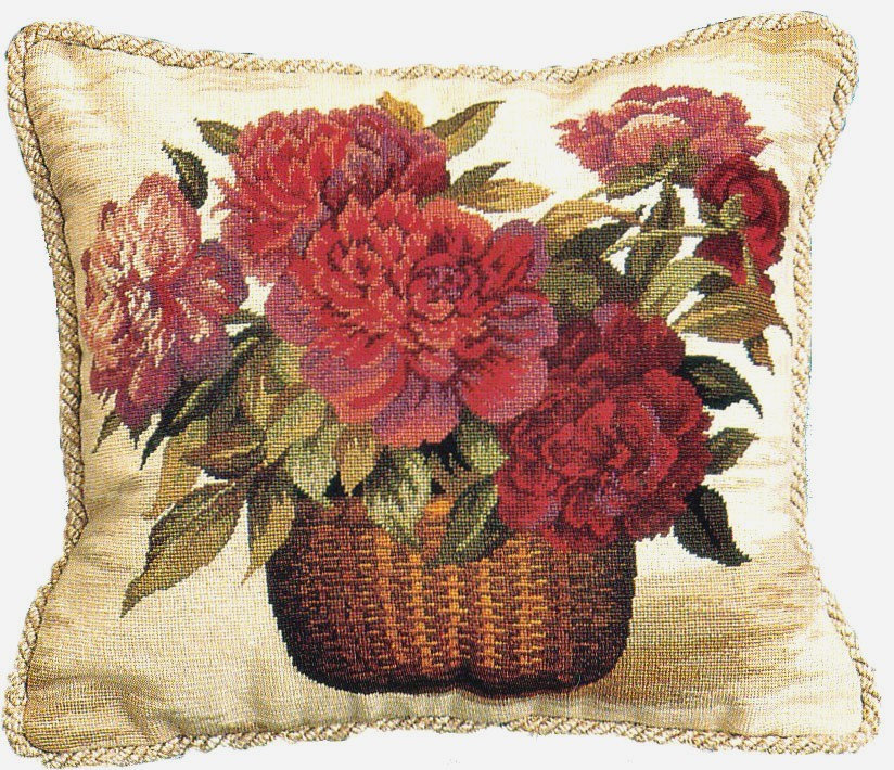 Peony Basket Petit Point Pillow - Traditional - Fabric Trim - by Hkh ...