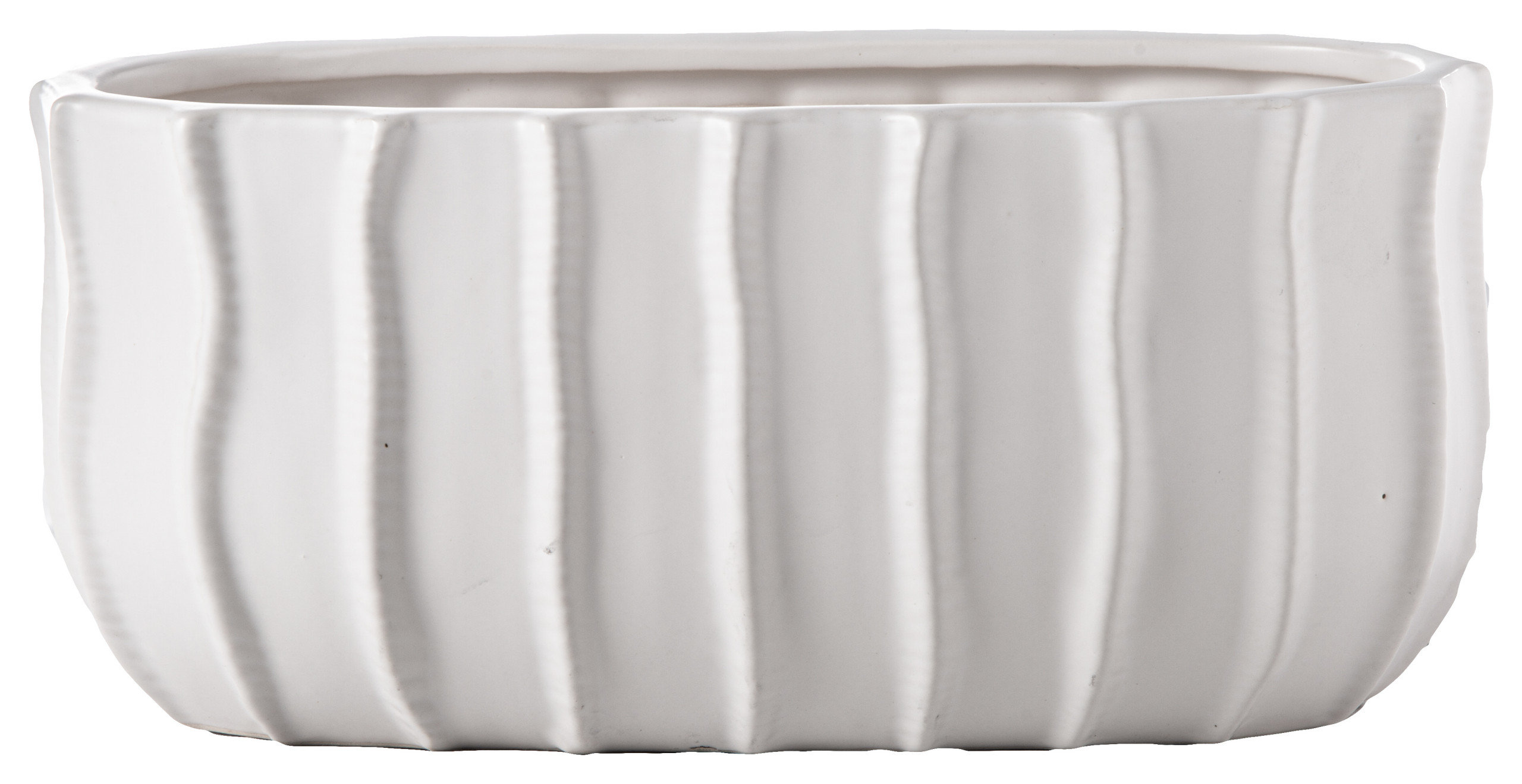 Oval Ceramic Vase with Embossed Line Column Pattern Matte White Finish ...