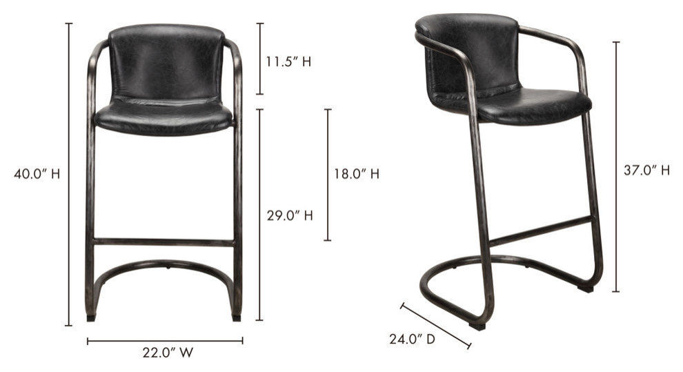Freeman Barstool Onyx Black Leather -M2 - Industrial - Bar Stools And ...
