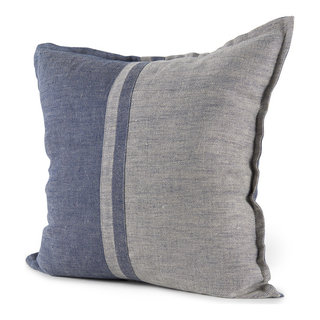Aubrielle 20Lx20W Gray and Blue Fabric Color Blocked Decorative Pillow ...