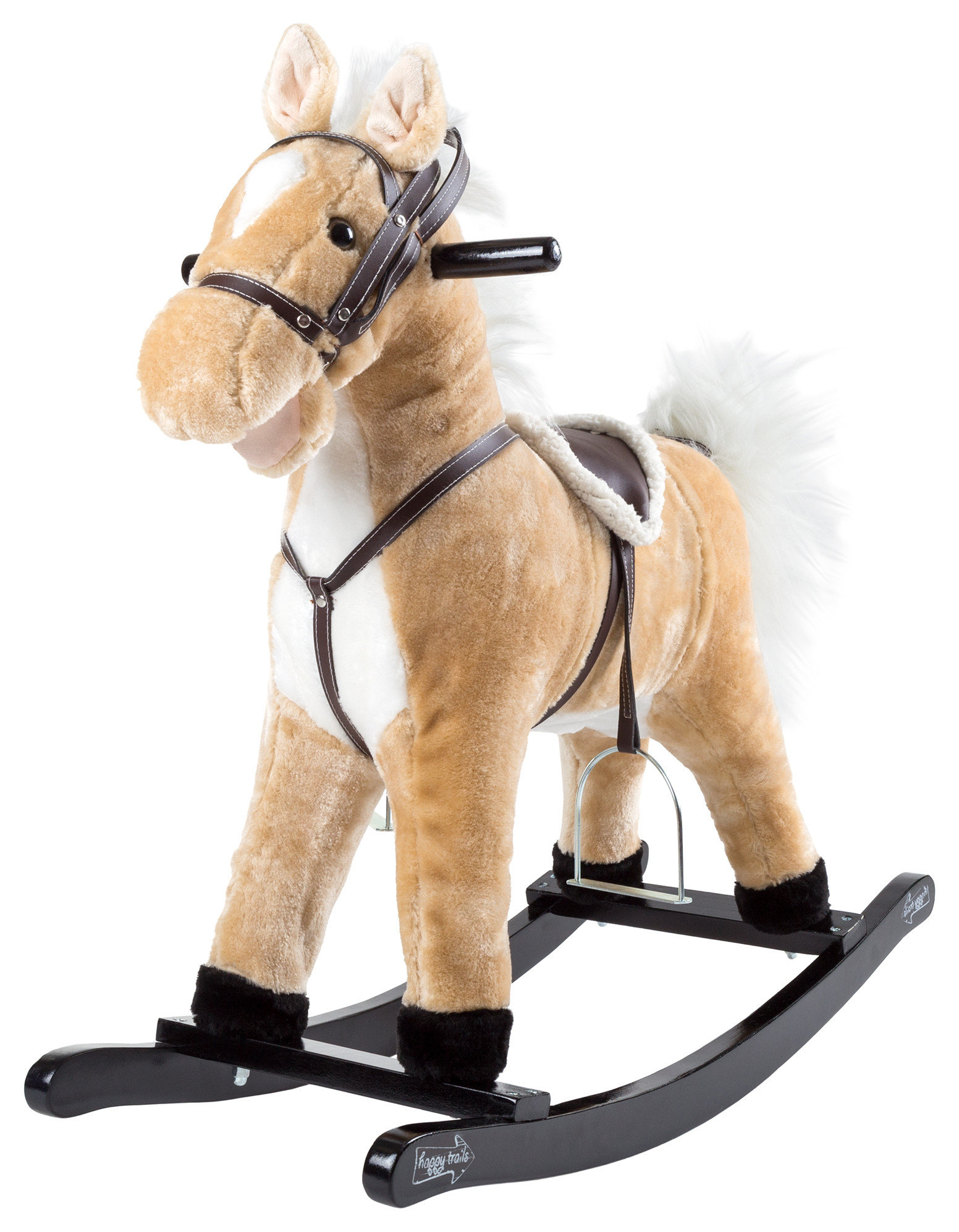 Rocking Horse Plush Animal Wooden Rocker With Sounds, Stirrups, Saddle ...