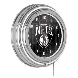 NBA Chrome Double Rung Neon Clock, City, Brooklyn Nets - Contemporary ...