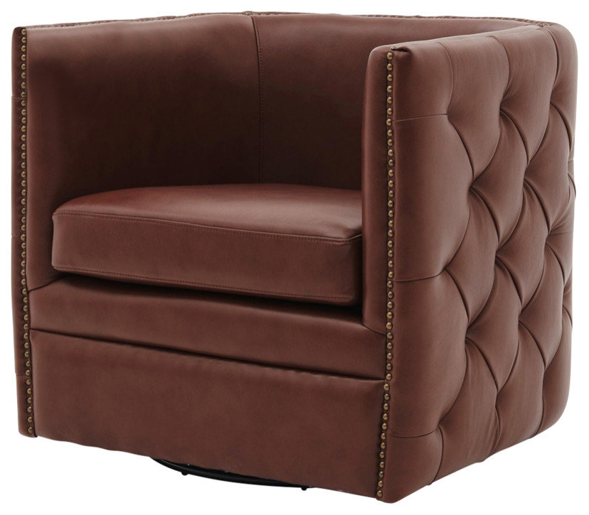 Leslie Top Grain Leather Swivel Tufted Chair, Garrett Brown ...