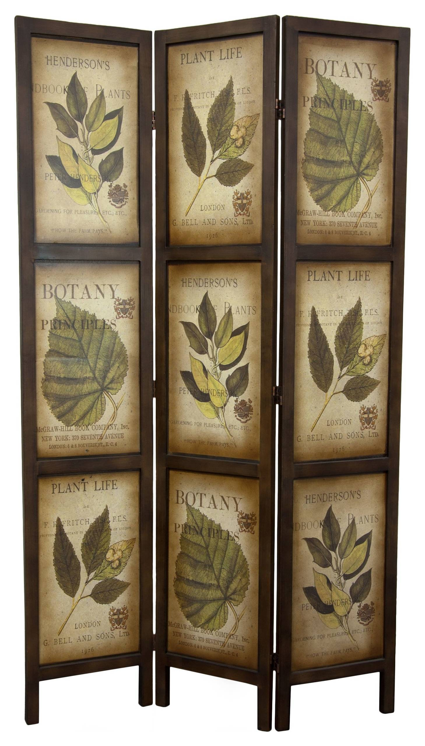 6' Double Sided Botanic Printed Wood Room Divider, 3 Panels - Tropical ...