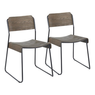 Dali Industrial Chair, Set of 2, Black Metal, Espresso Wood ...