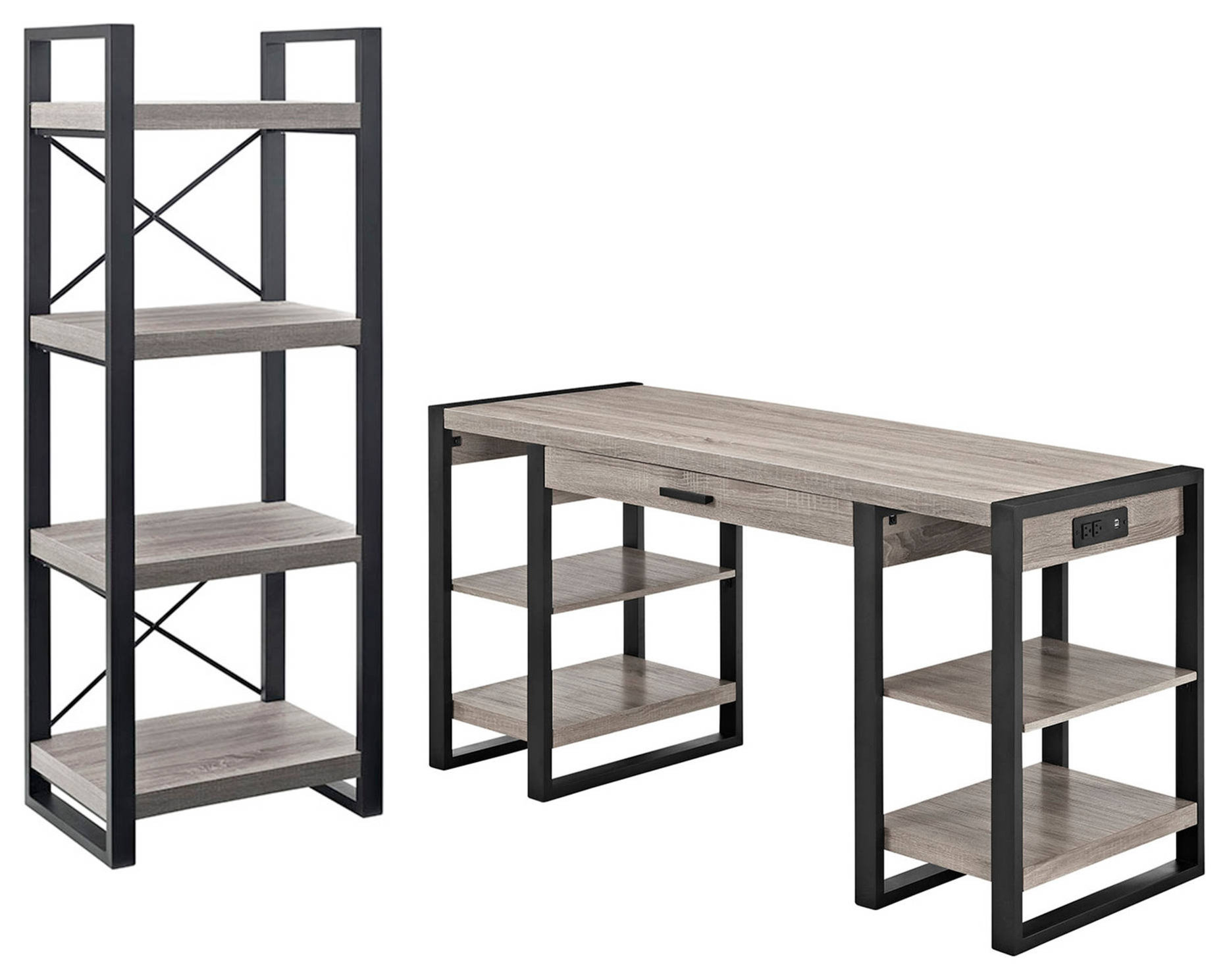 Urban Blend Desk and Media Tower, Driftwood - Industrial - Desks And ...