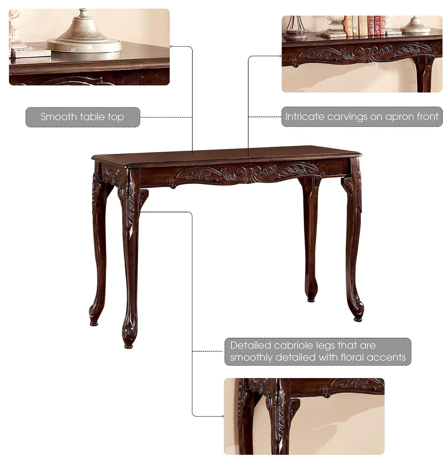 Classic Cherry Console Table with Botanical Carvings & Cabriole Legs ...