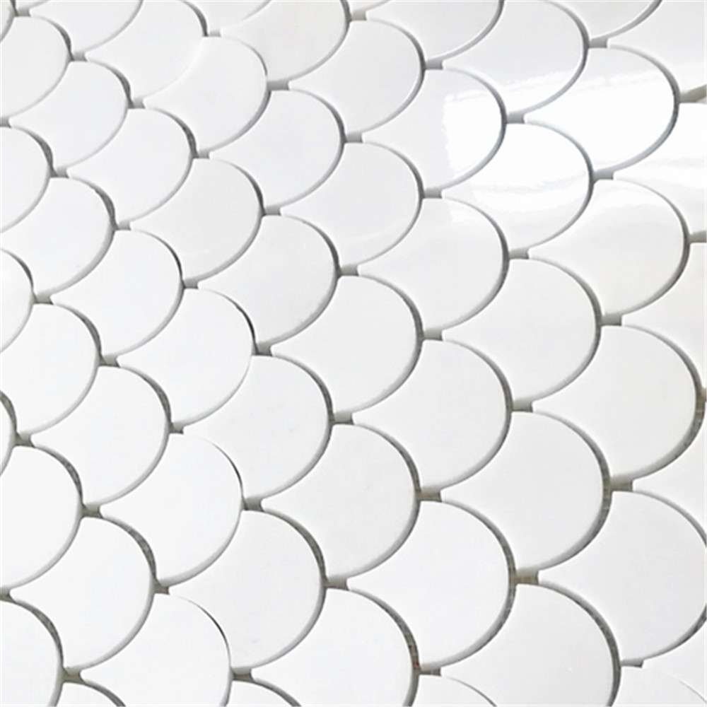 Thassos White Marble Grand Fish Scale Fan Shape Mosaic Tile Polished, 1 ...