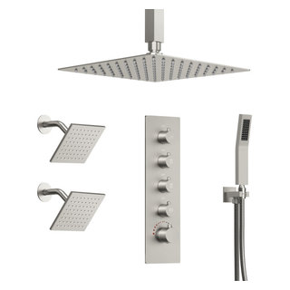 Triple Shower System 16" Rainfall Dual Shower Head with Thermostatic ...