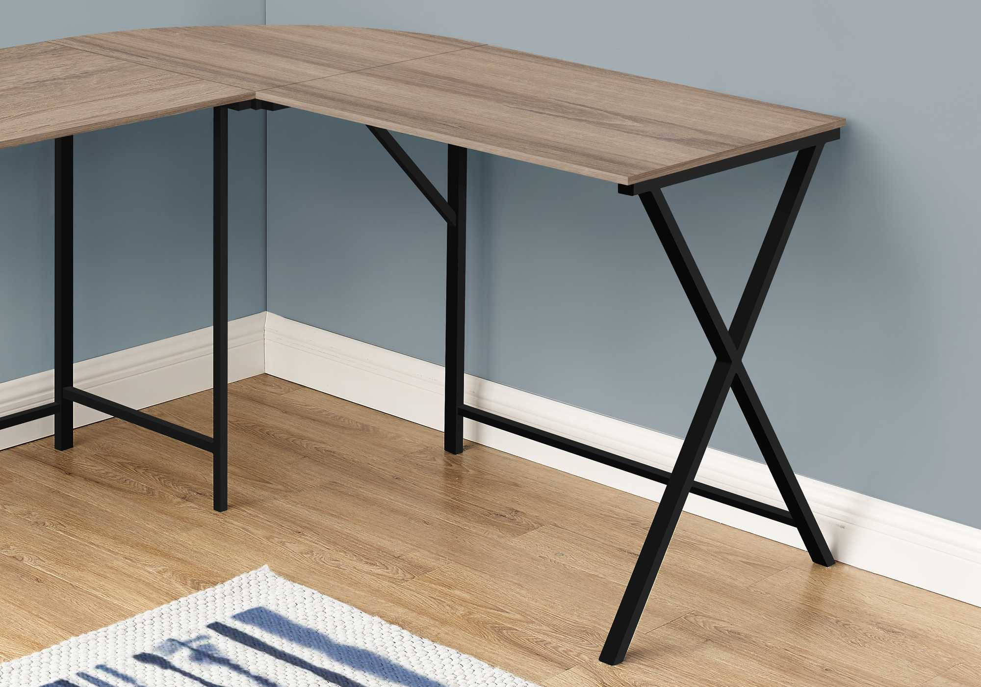 55" Dark Taupe Top And Black Metal Corner Computer Desk - Industrial ...