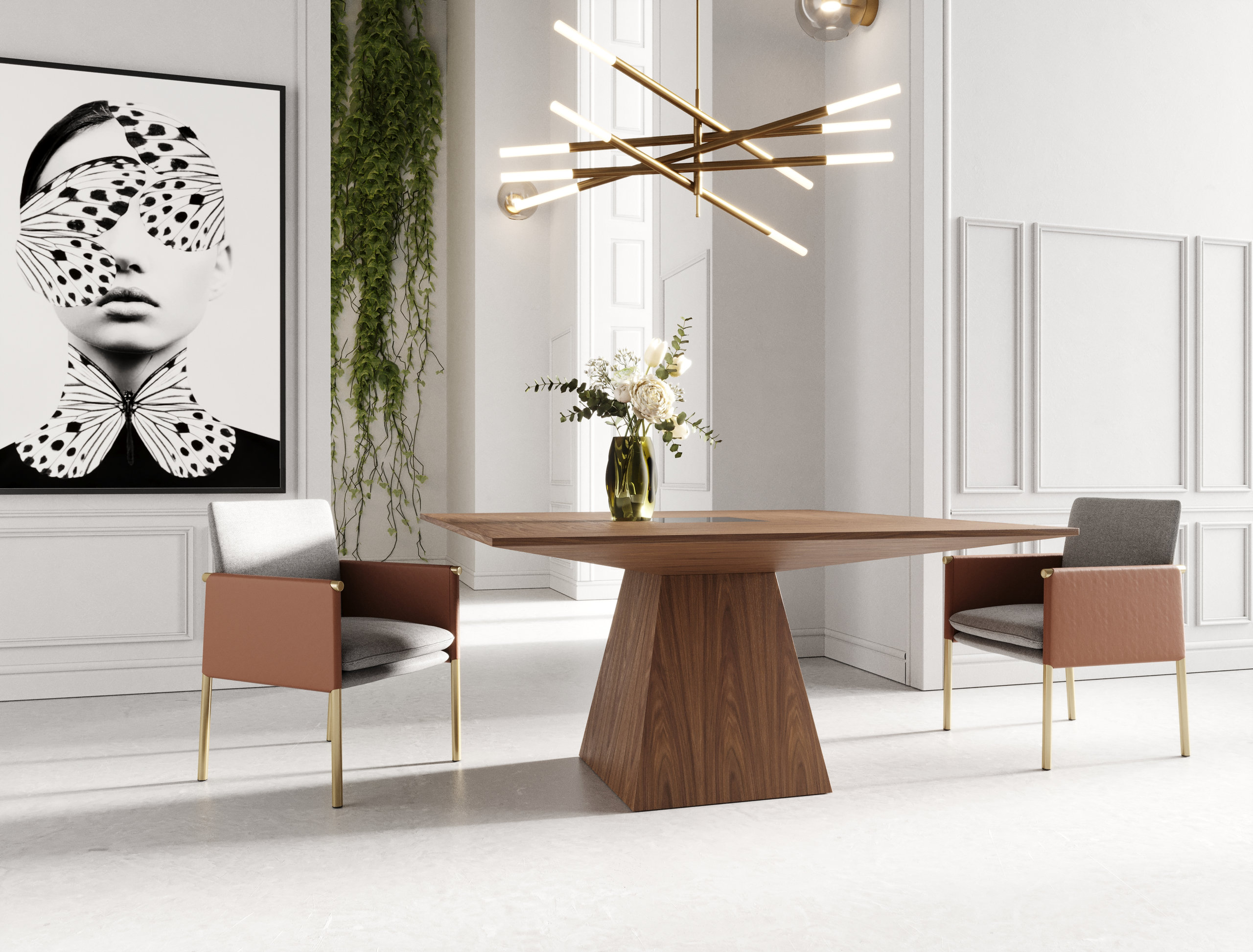 Modrest Cora- Modern Walnut and Black Tempered Glass Dining Table ...