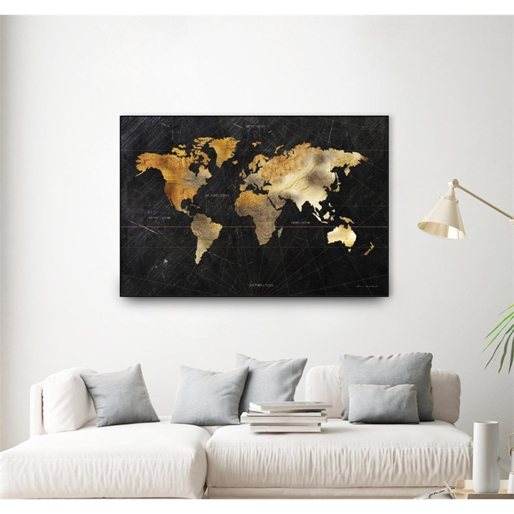 Giant Art Canvas 36x24 Dramatic World Map Framed in Multi-Color ...