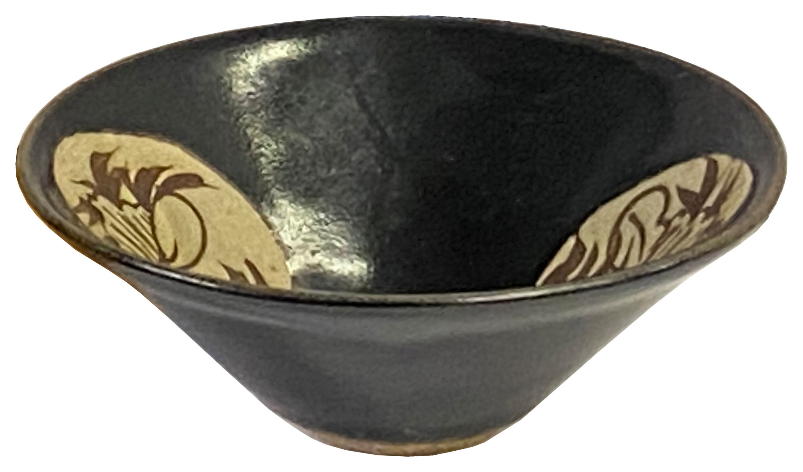 Chinese Ware Brown Black Glaze Flower Pattern Ceramic Bowl Cup Display ...