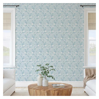 Cornflower Blue Floral Damask Peel and Stick Wallpaper - Traditional ...