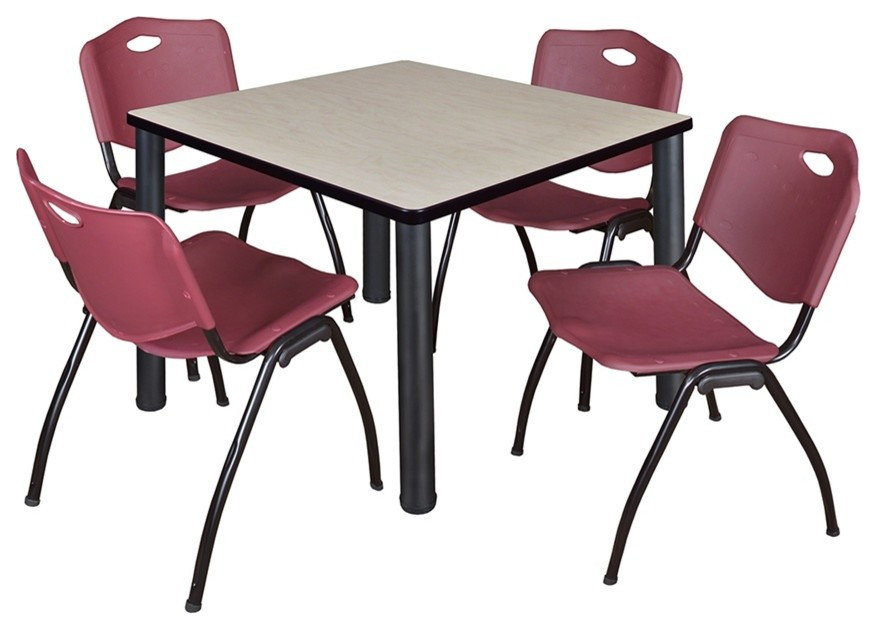 Kee 36" Square Breakroom Table, Maple, Black and 4 'M' Stack Chairs ...